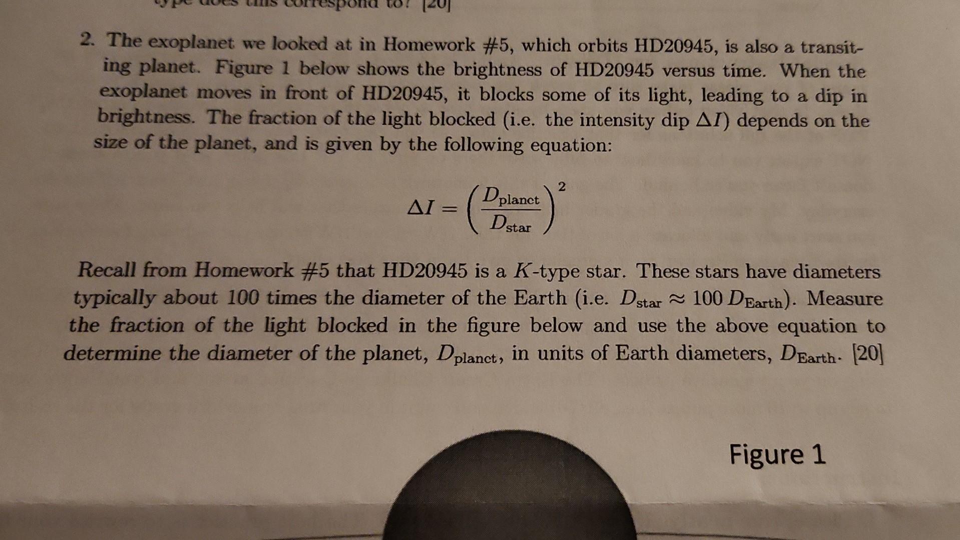 Solved 2. The exoplanet we looked at in Homework \#5, which | Chegg.com