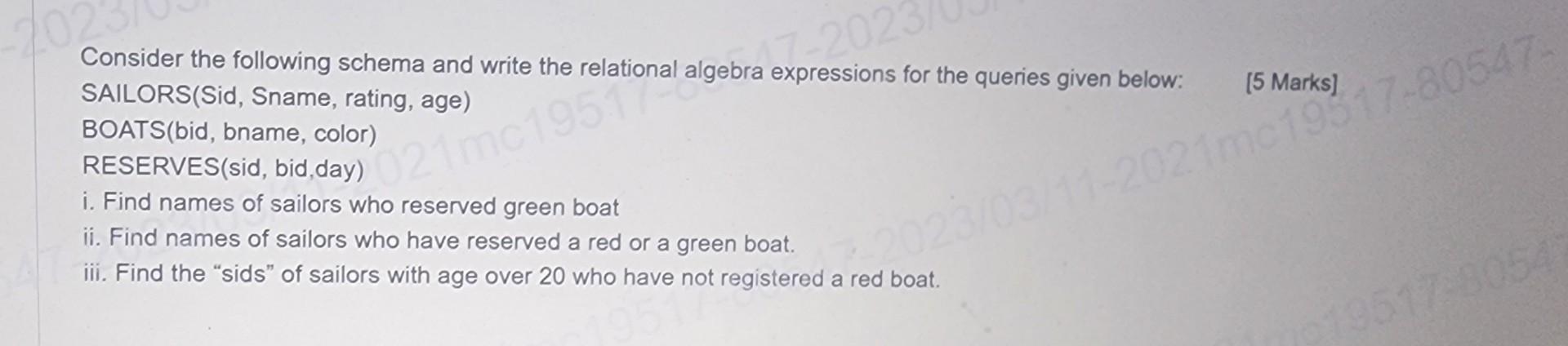 Solved Consider the following schema and write the | Chegg.com