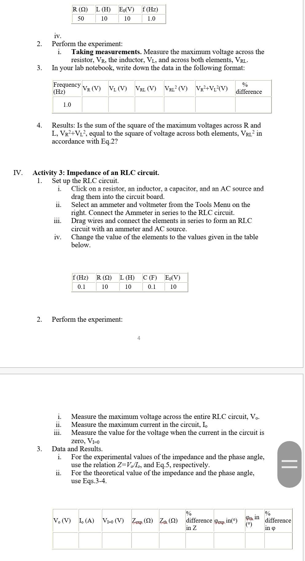 Solved AC Circuits Purpose: To measure the voltage across | Chegg.com