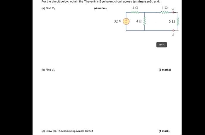 Solved For the circuit below, obtain the Thevenin's | Chegg.com