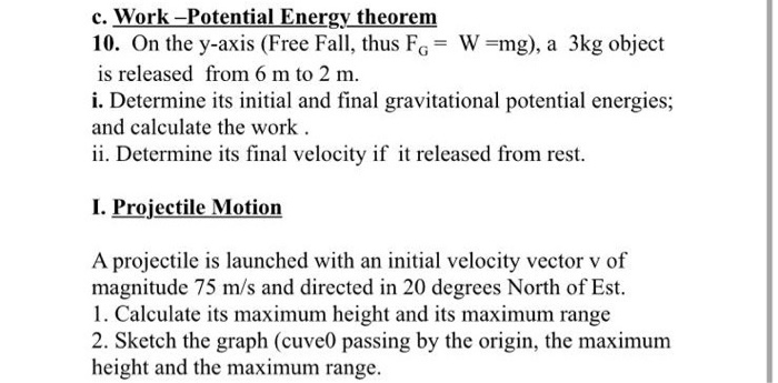 Solved c. Work-Potential Energy theorem 10. On the y-axis | Chegg.com