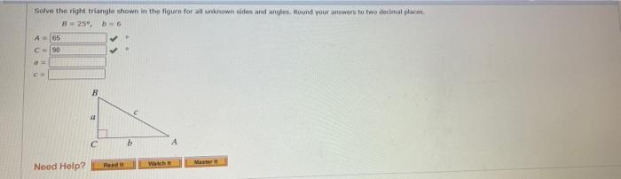 Solved Solve the right triangle shown in the figure for all | Chegg.com