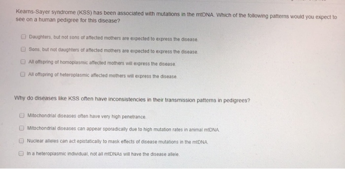 Solved Keams-Sayer syndrome (KSS) has been associated with | Chegg.com