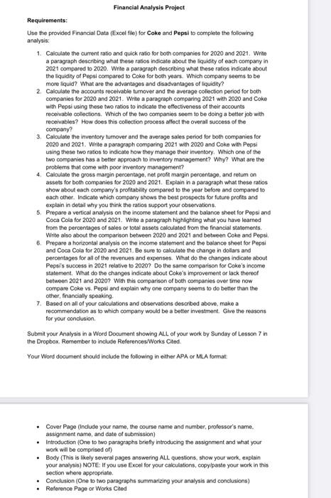 Solved Requirements: Use the provided Financial Data (Excel | Chegg.com