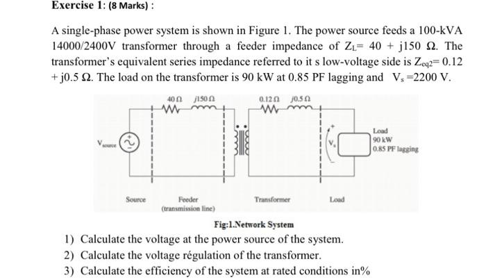 Solved A single-phase power system is shown in Figure 1. The | Chegg.com