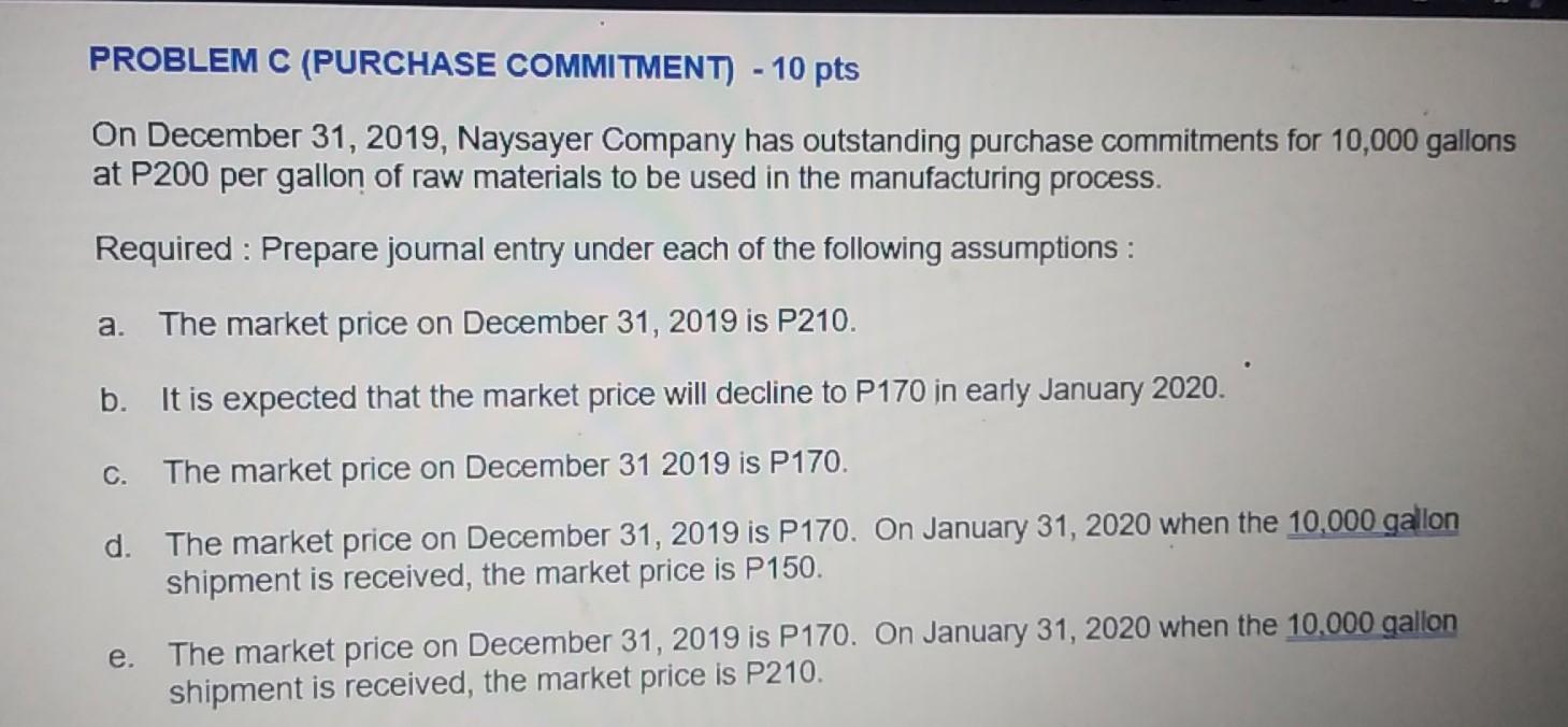Solved PROBLEM C (PURCHASE COMMITMENT) - 10 pts On December | Chegg.com