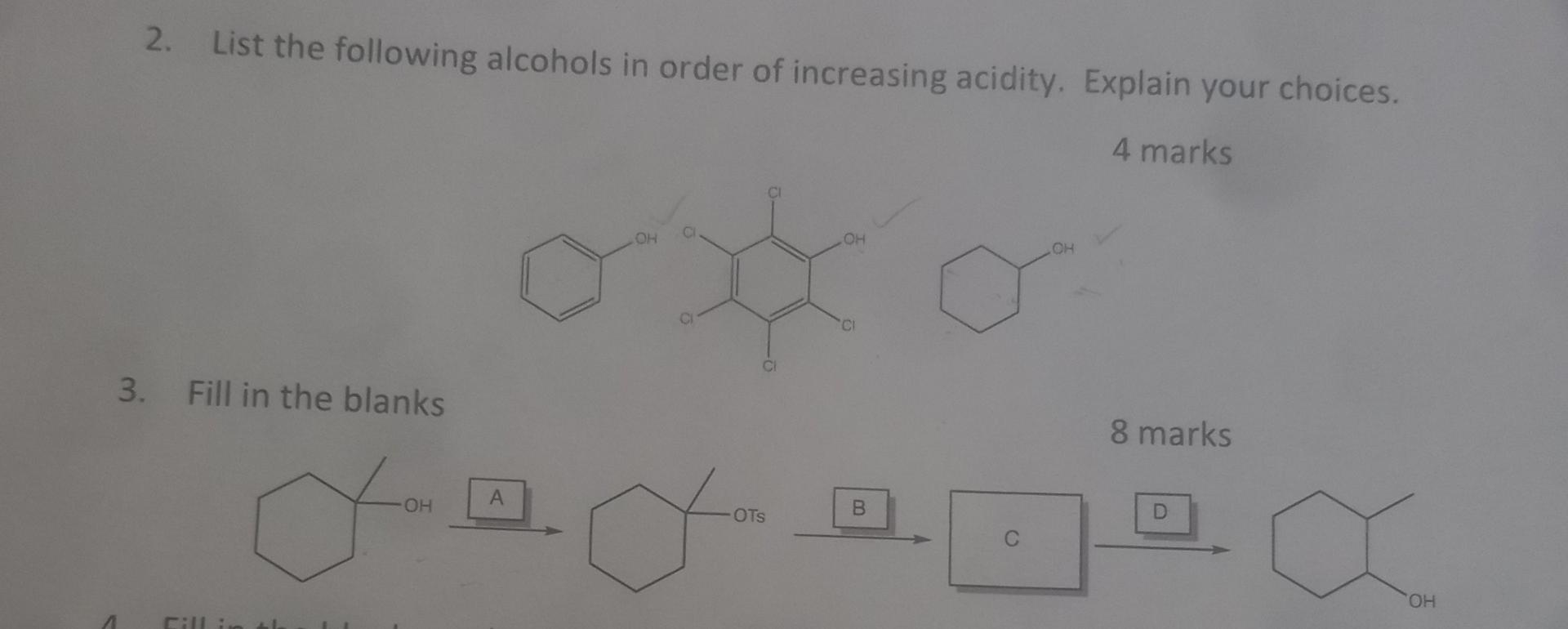 Solved 2. List the following alcohols in order of increasing | Chegg.com