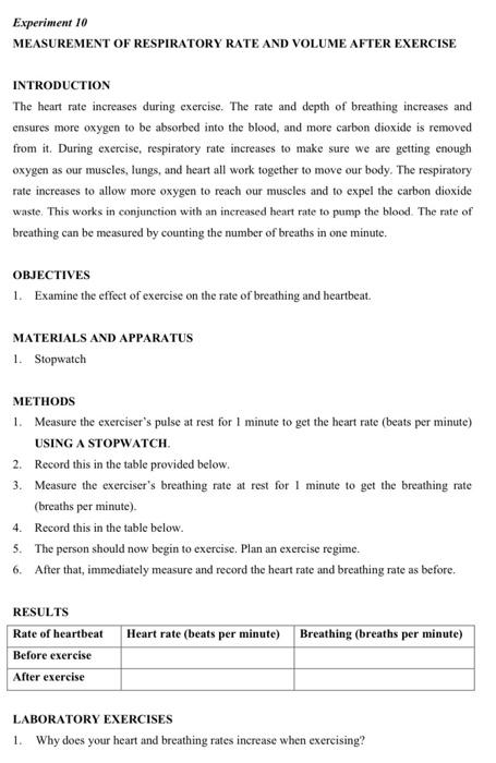 Solved MEASUREMENT OF RESPIRATORY RATE AND VOLUME AFTER | Chegg.com