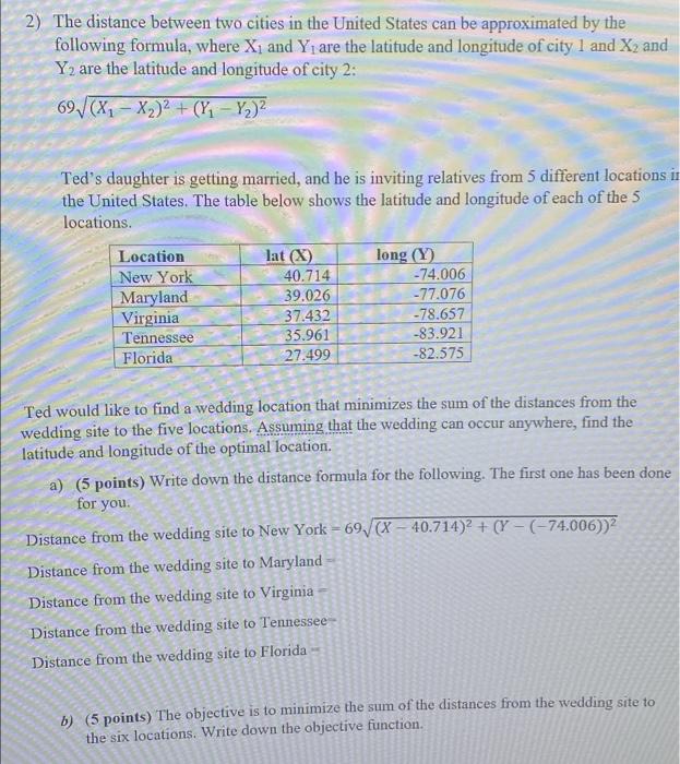 Solved 2) The distance between two cities in the United | Chegg.com