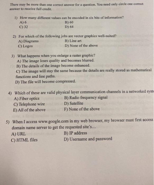 Solved There may be more than one correct answer for a | Chegg.com