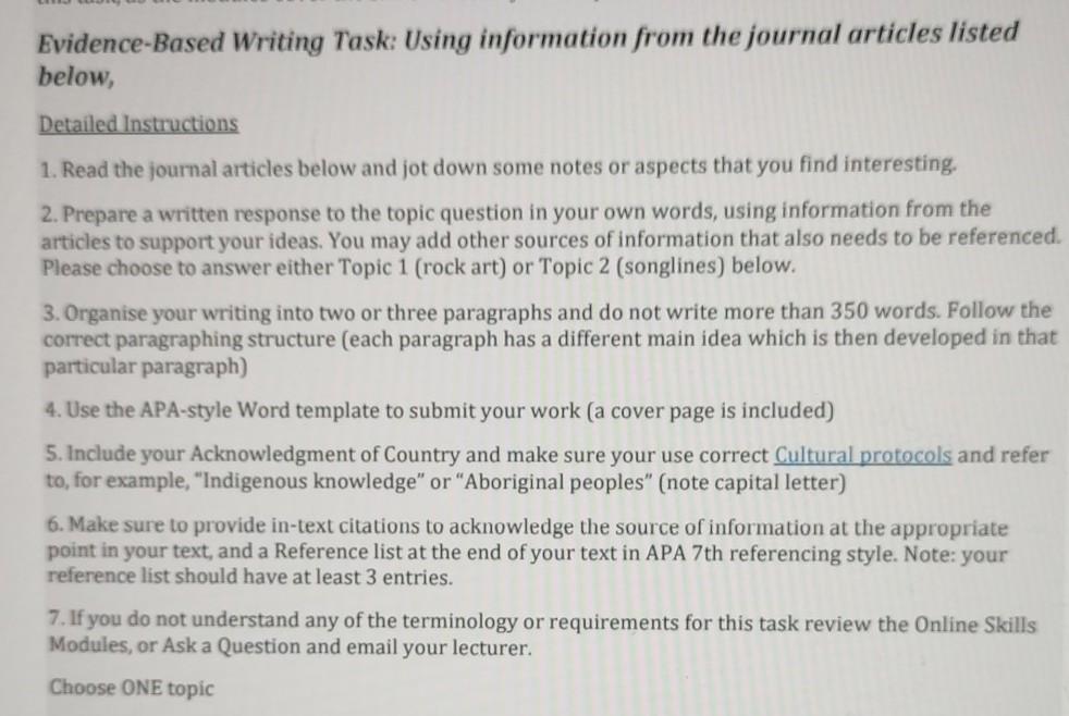 Evidence-Based Writing Task: Using information from | Chegg.com