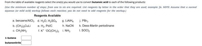 Solved From the table of available reagents select the | Chegg.com