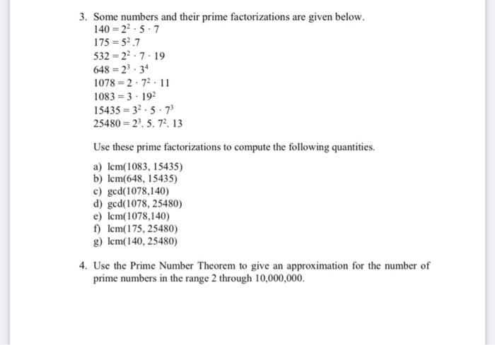 Solved 3. Some numbers and their prime factorizations are | Chegg.com