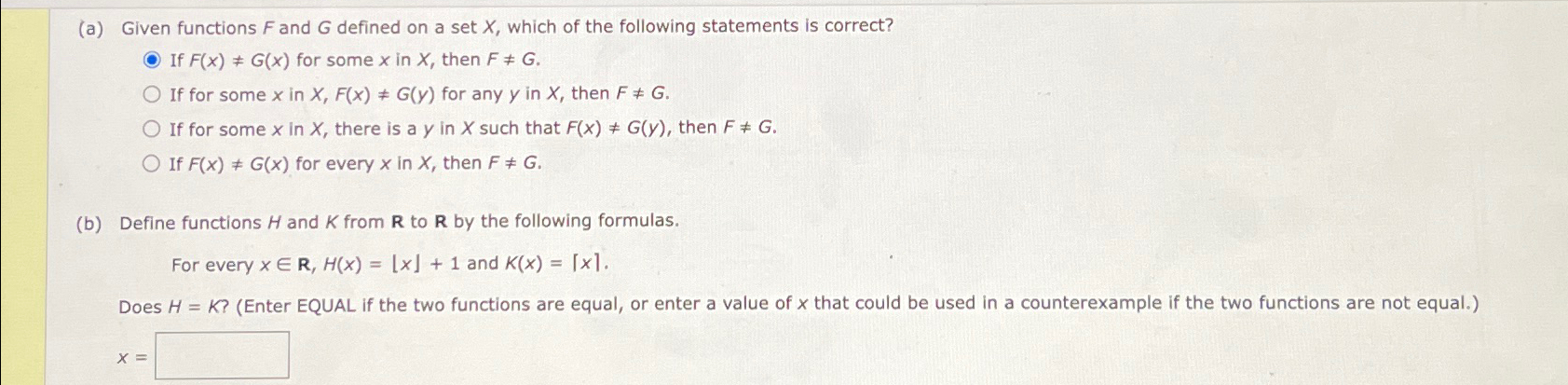 Solved (a) ﻿Given functions F ﻿and G ﻿defined on a set x, | Chegg.com