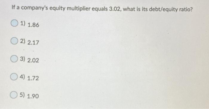 Solved If a company's equity multiplier equals 3.02, what is | Chegg.com