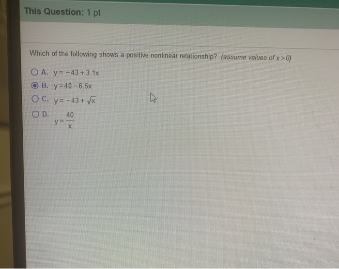Solved This Question: 1 pt Which of the following shows a | Chegg.com