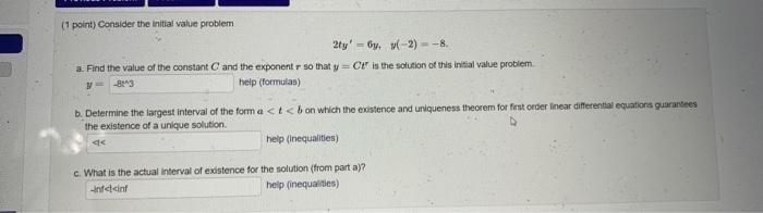 Solved (1) point) Consider the initial value problem | Chegg.com