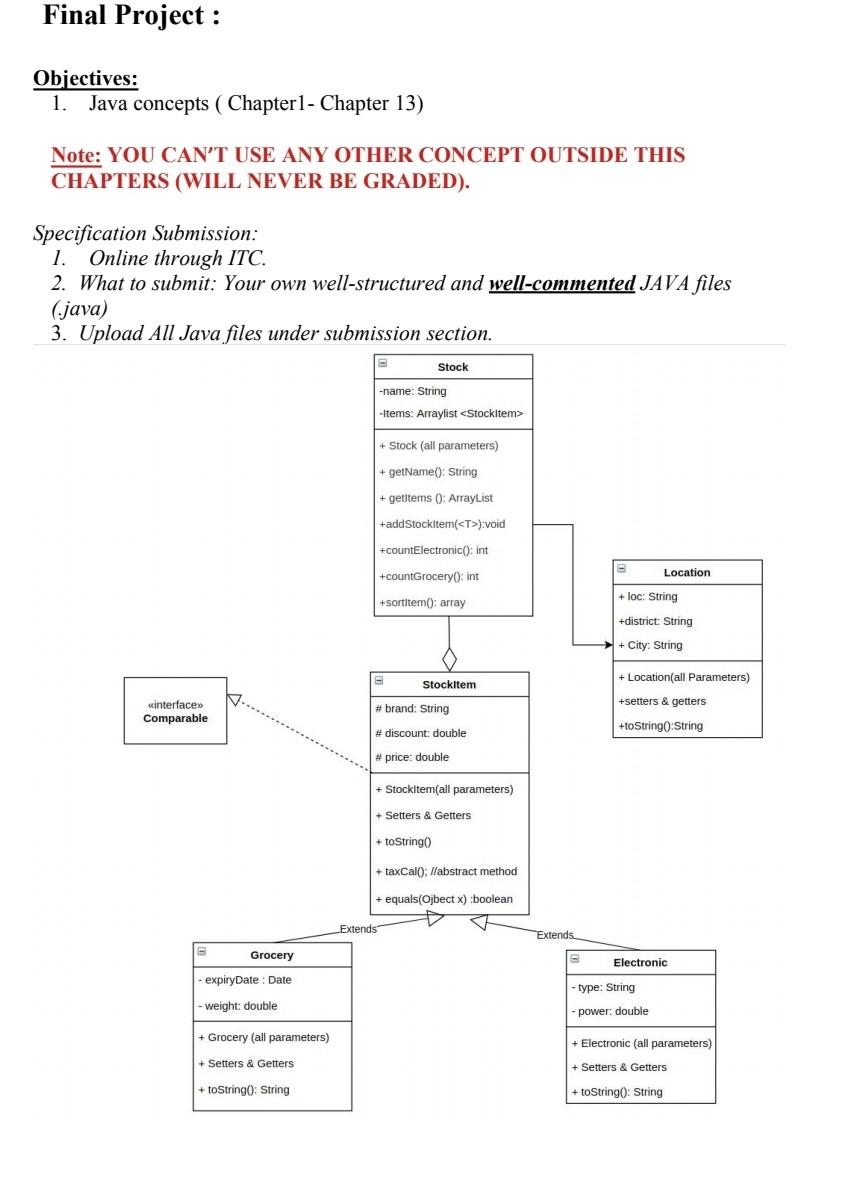 Solved Final Project : Objectives: 1. Java concepts (Chapter | Chegg.com