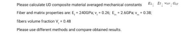 Solved Please calculate UD composite material averaged | Chegg.com