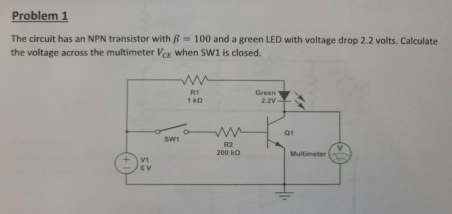 Solved Problem 1 The circuit has an NPN transistor with B = | Chegg.com