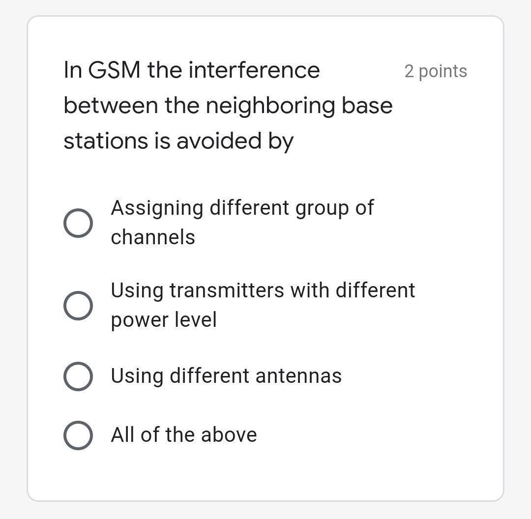 Solved 2 points In GSM the interference between the | Chegg.com