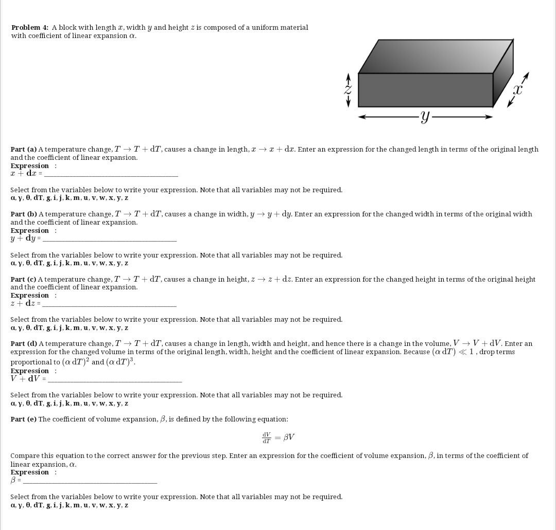 Solved Problem 4: A block with length x, ﻿width y ﻿and | Chegg.com