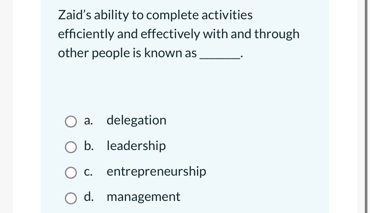 Solved Zaid's ability to complete activities efficiently and | Chegg.com