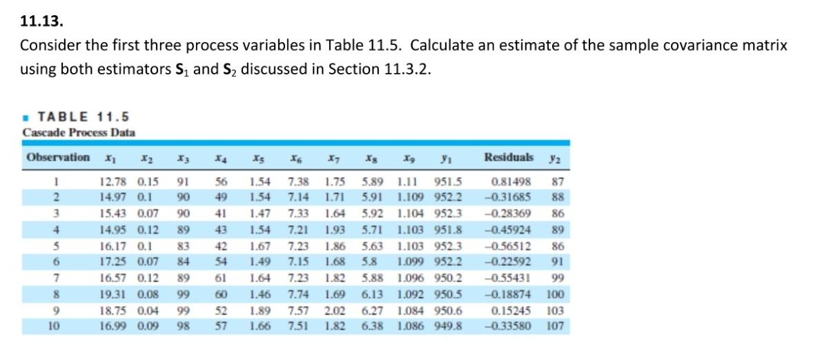Solved 11.13. Consider the first three process variables in | Chegg.com