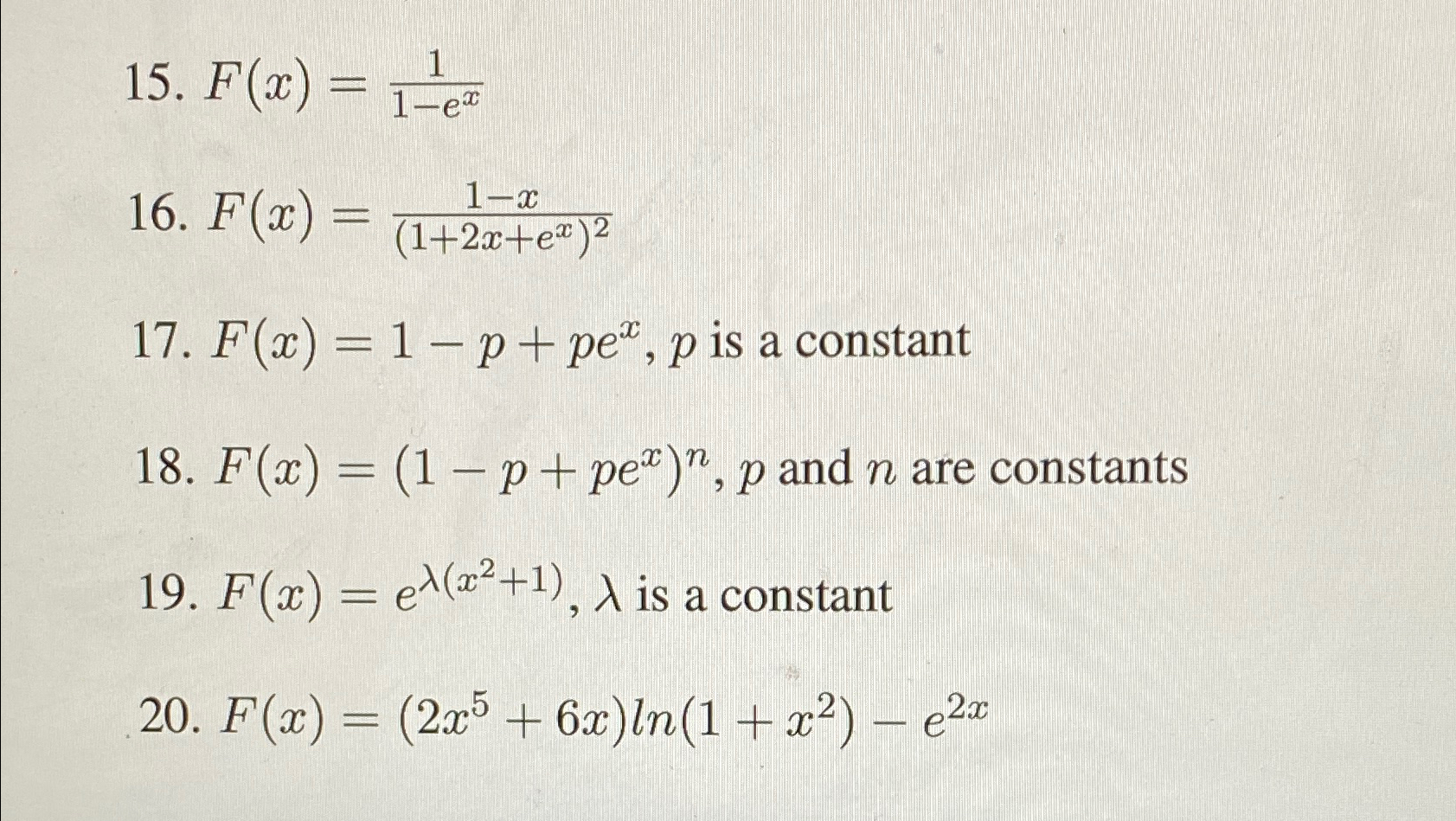 Solved F(x)=11-exF(x)=1-x(1+2x+ex)2F(x)=1-p+pex,p ﻿is a | Chegg.com