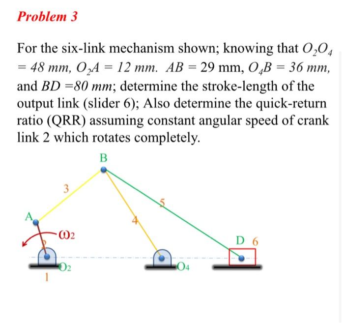 Solved Problem 3 For the six-link mechanism shown; knowing | Chegg.com