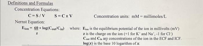 Solved Definitions and Formulas Concentration Equations: | Chegg.com