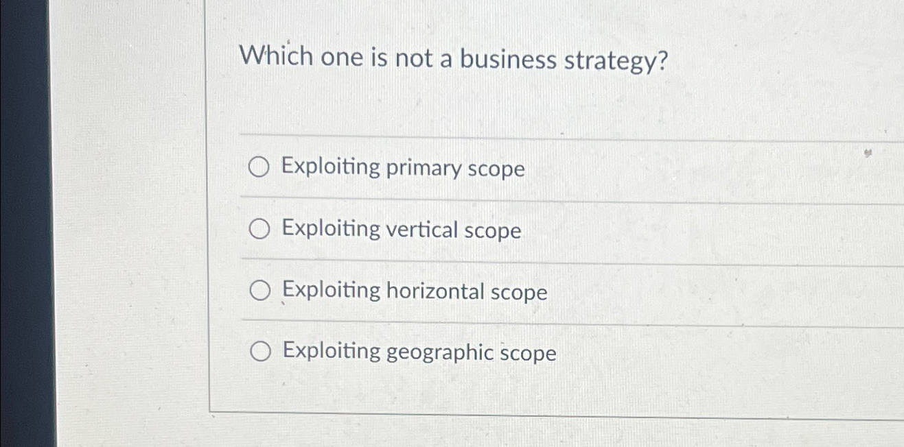 Solved Which one is not a business strategy?Exploiting | Chegg.com