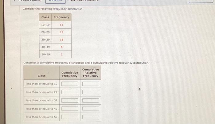 Solved Consider the following frequency distribution. Class | Chegg.com