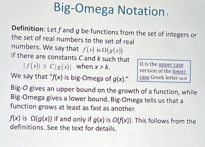 Solved Big-Omega Notation. Prove that the statement in the | Chegg.com