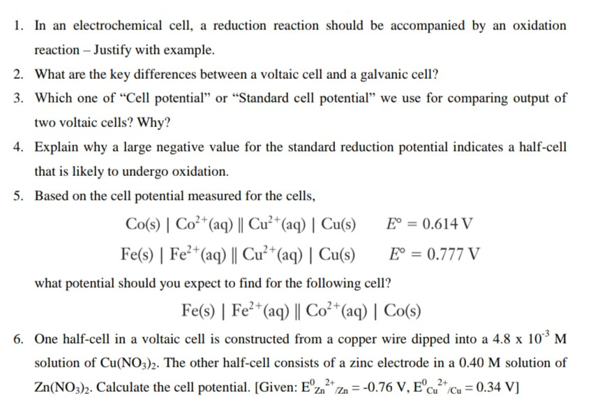 Solved 1. In an electrochemical cell, a reduction reaction | Chegg.com