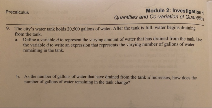 Solved Precalculus Module 2: Investigation 1 Quantities and | Chegg.com