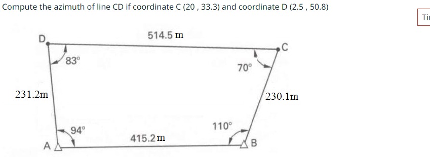 Solved Compute the azimuth of line CD ﻿if coordinate | Chegg.com