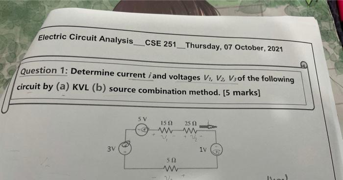 Solved Electric Circuit Analysis CSE 251___Thursday, 07 | Chegg.com