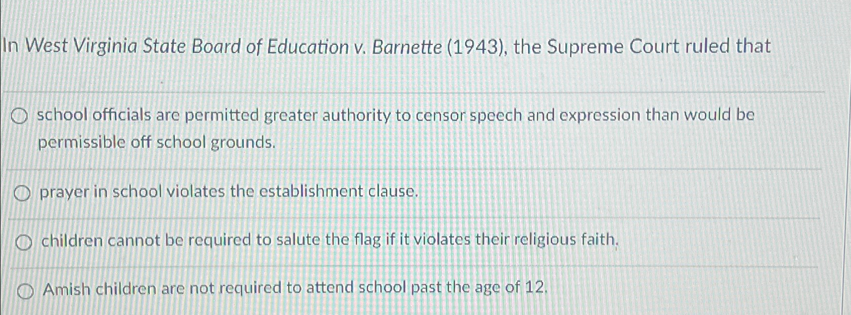 Solved In West Virginia State Board of Education v. | Chegg.com