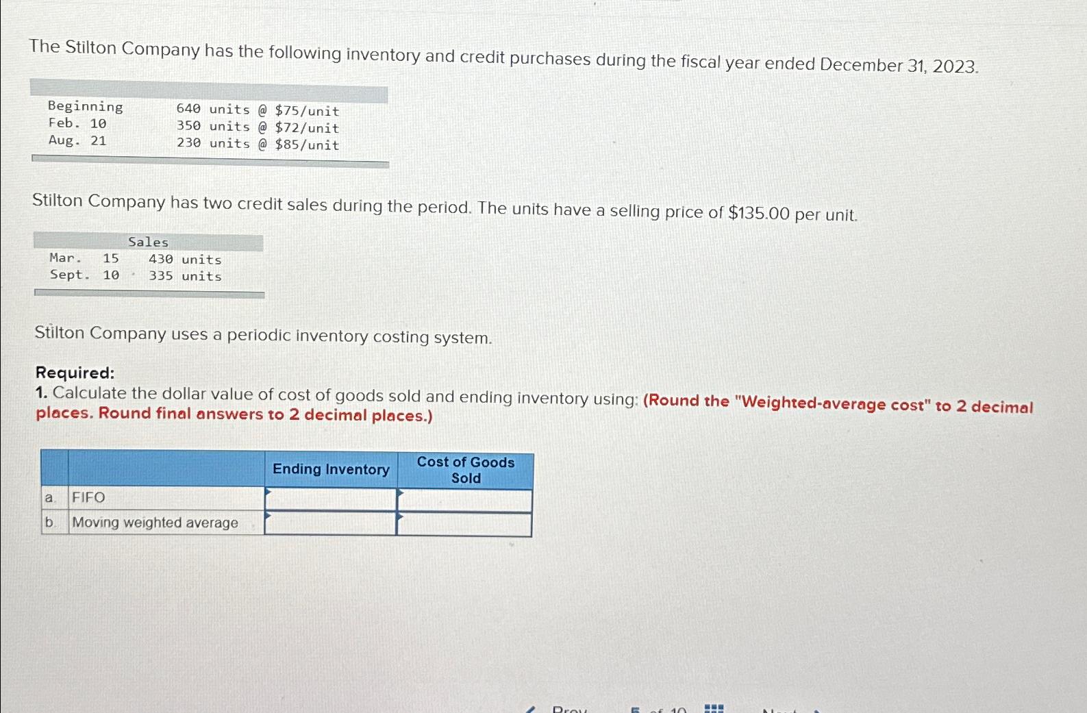 Solved The Stilton Company has the following inventory and | Chegg.com