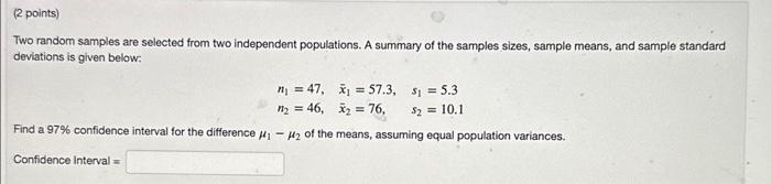 Solved Two random samples are selected from two independent | Chegg.com