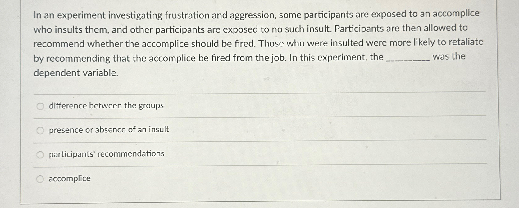 Solved In an experiment investigating frustration and | Chegg.com