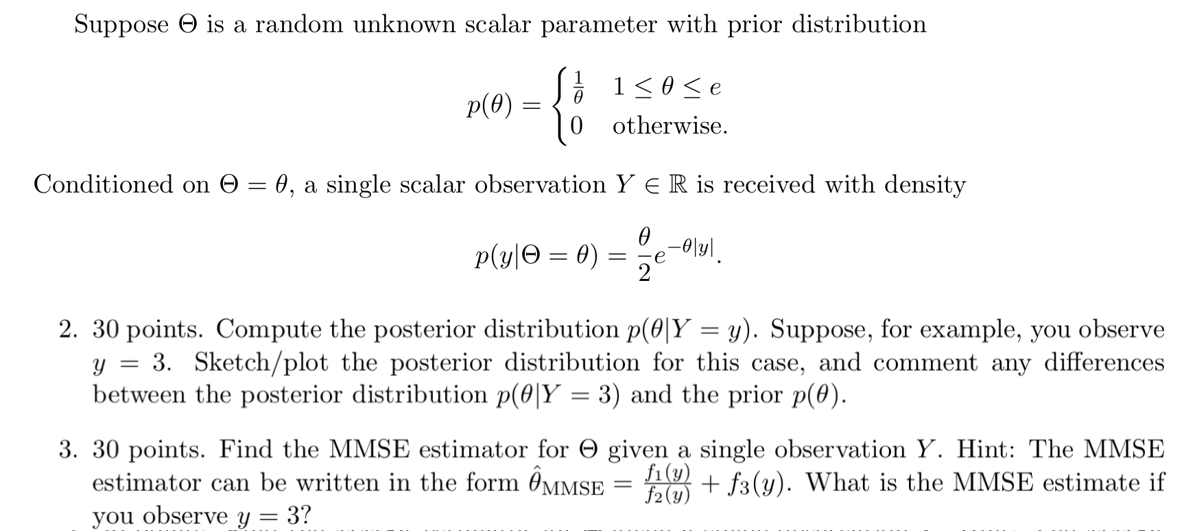 Solved Suppose Θis ﻿a random unknown scalar parameter with | Chegg.com