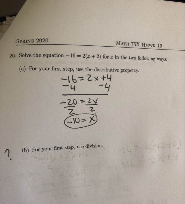Solved SPRING 2020 MATH 75X HMWK 10 26. Solve the equation | Chegg.com
