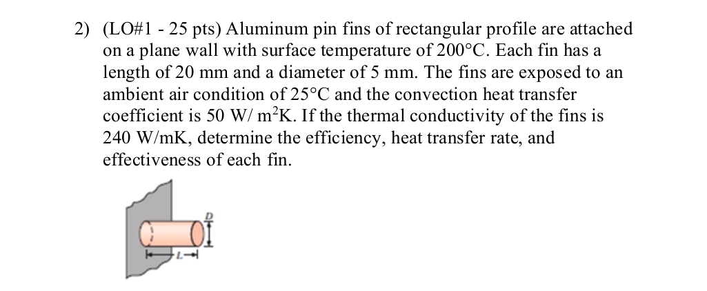 Solved (LO#1-25 ﻿pts) ﻿Aluminum pin fins of rectangular | Chegg.com