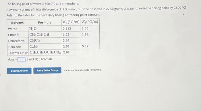 Solved The boiling point of water is 100.0∘C at 1 | Chegg.com