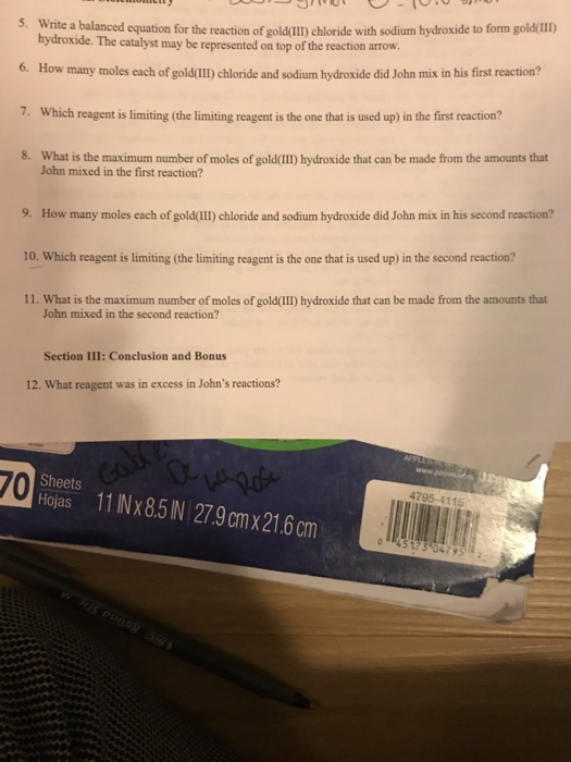 Solved 5. Write a balanced equation for the reaction of | Chegg.com
