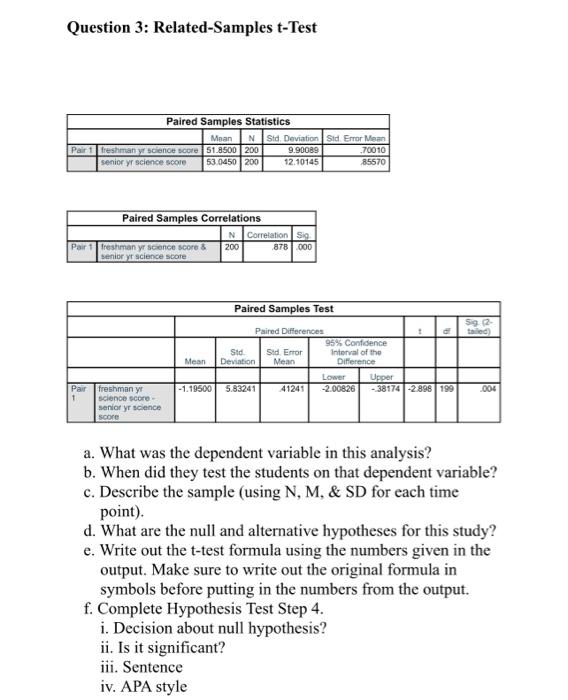 Question 3: Related-Samples t-Test a. What was the | Chegg.com