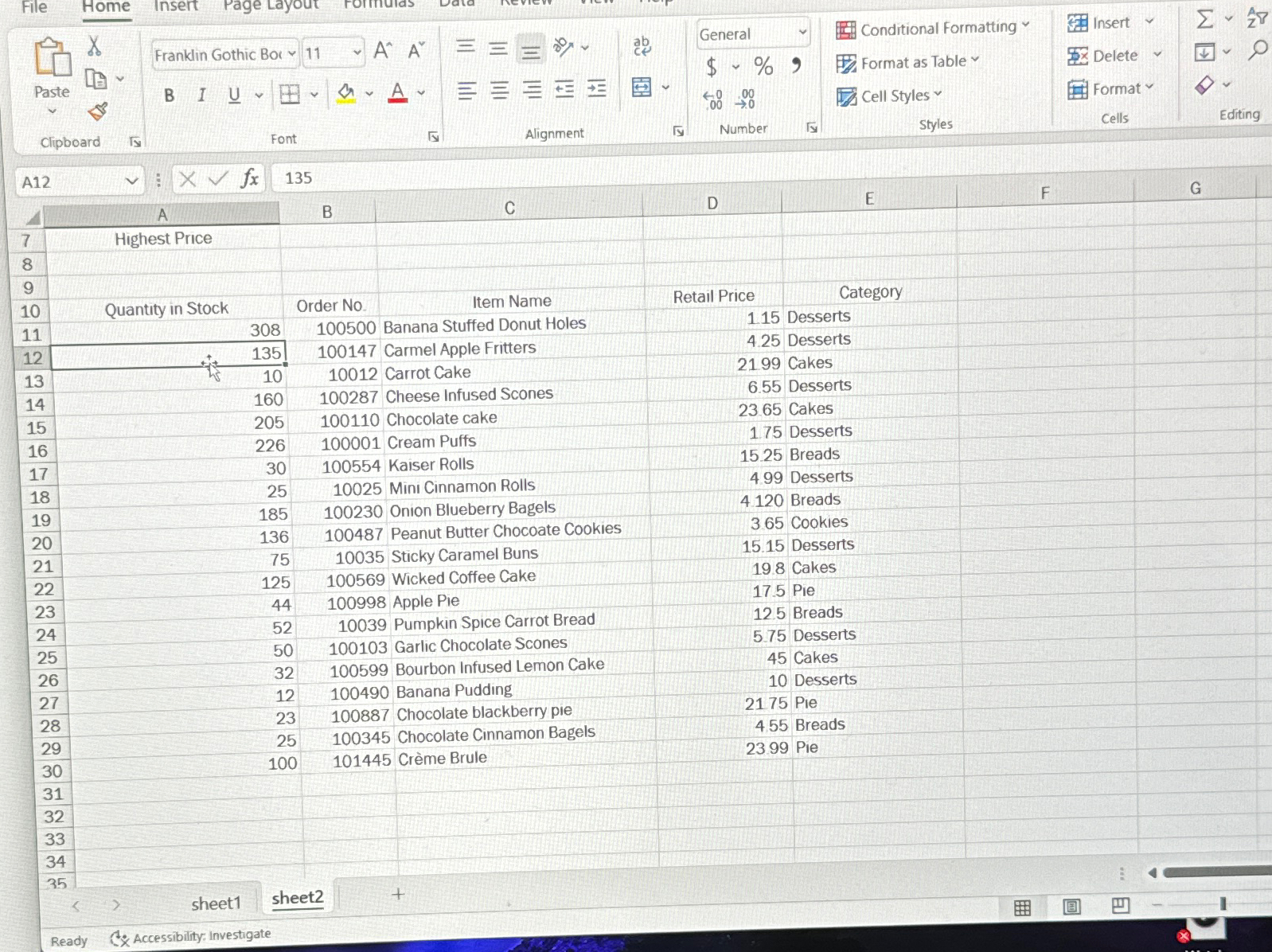 Solved On the Inventory Sheet, complete the following:Format | Chegg.com