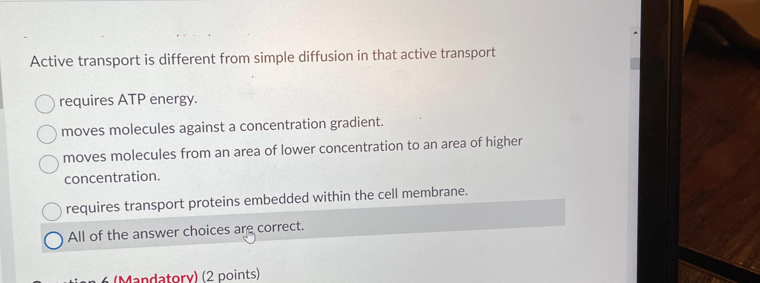 Solved Active transport is different from simple diffusion | Chegg.com
